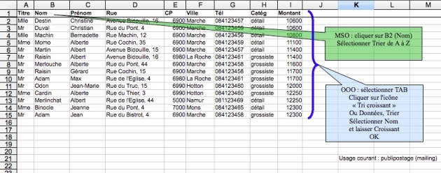 Module 3 Bureautique : Excel-Calc (Bases) - Exercice : 5 Fichier client simple
